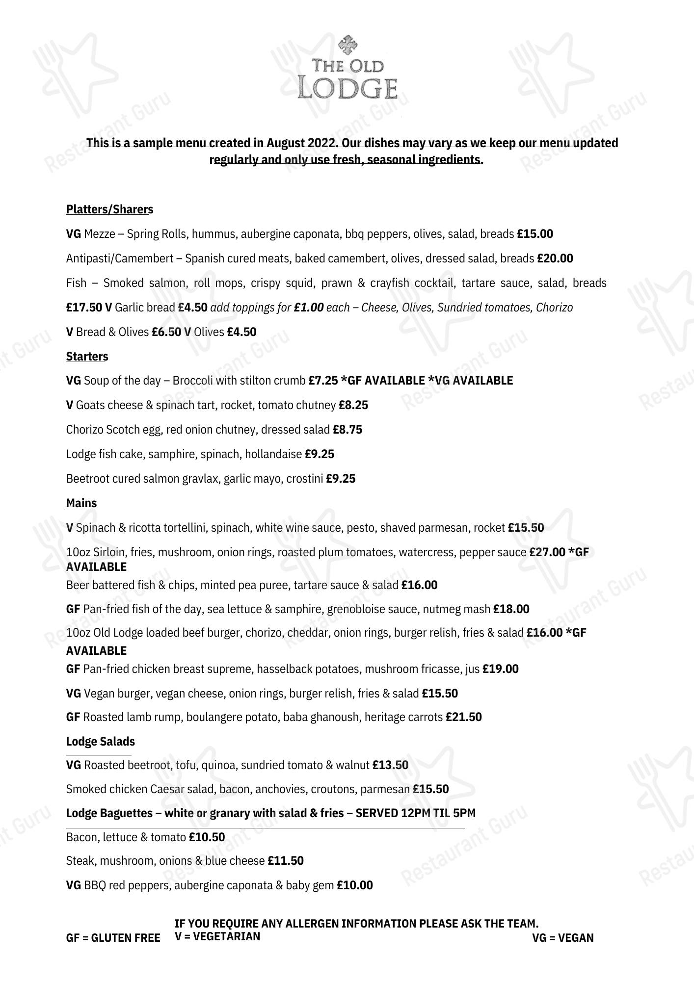 Menu at The Old Lodge pub & bar, Stroud