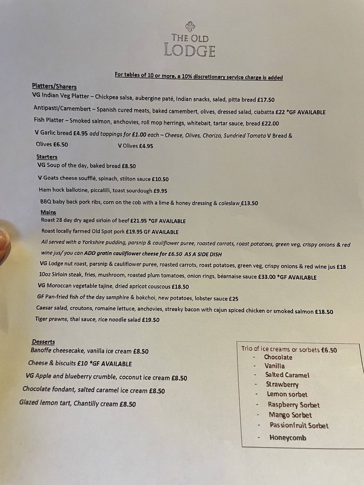 Menu at The Old Lodge pub & bar, Stroud