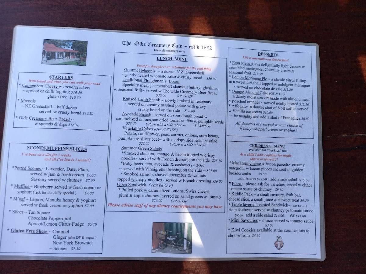 Menu at The Olde Creamery Cafe Appointments & Parties only, Ohaupo, 317 ...