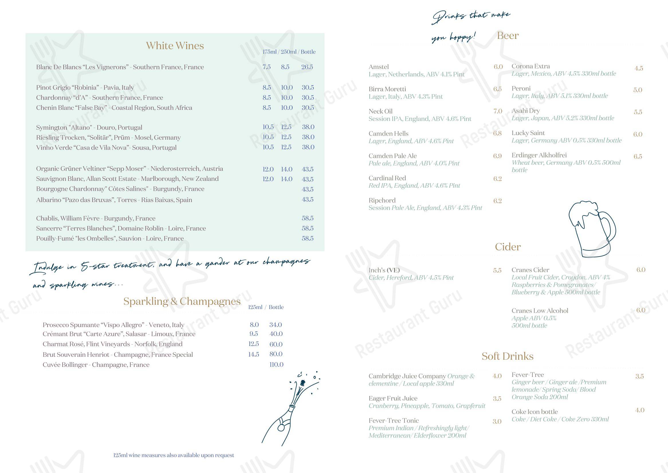 Menu at The Orator restaurant, Cambridge