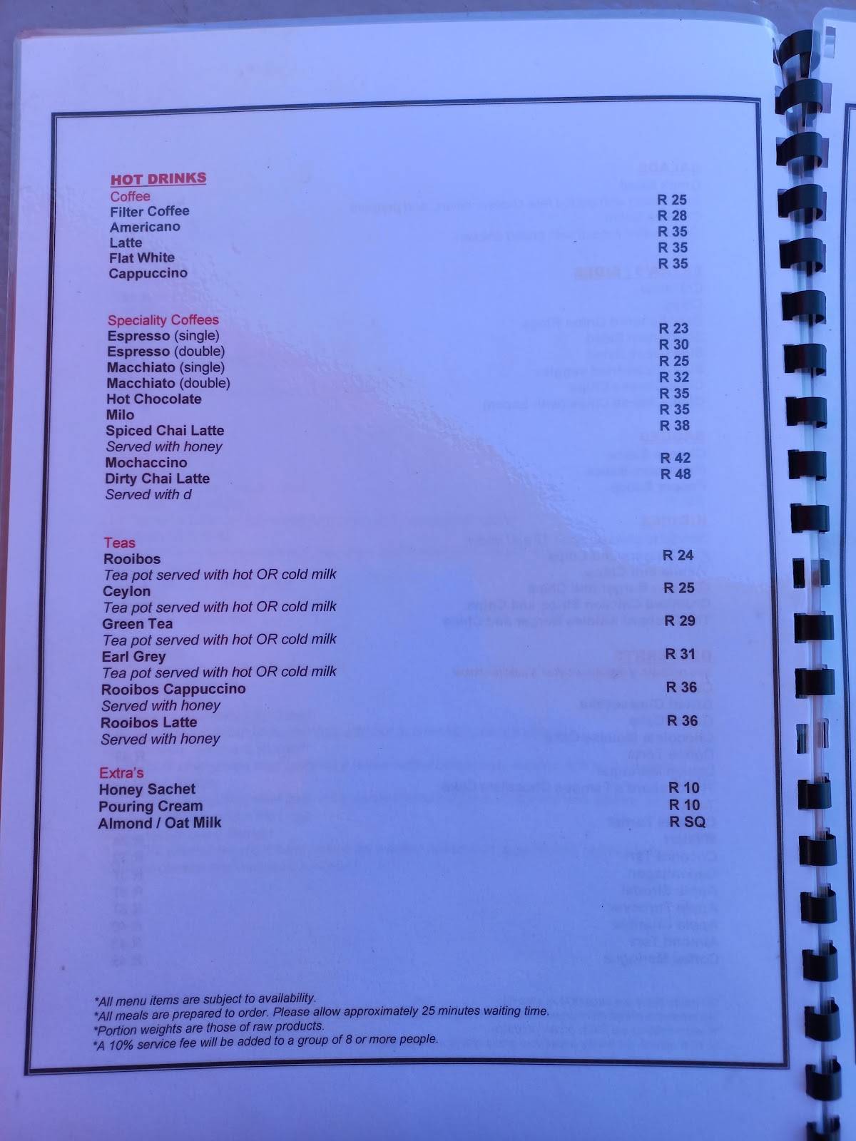 Menu at The Orchard Farm Stall restaurant, Grabouw