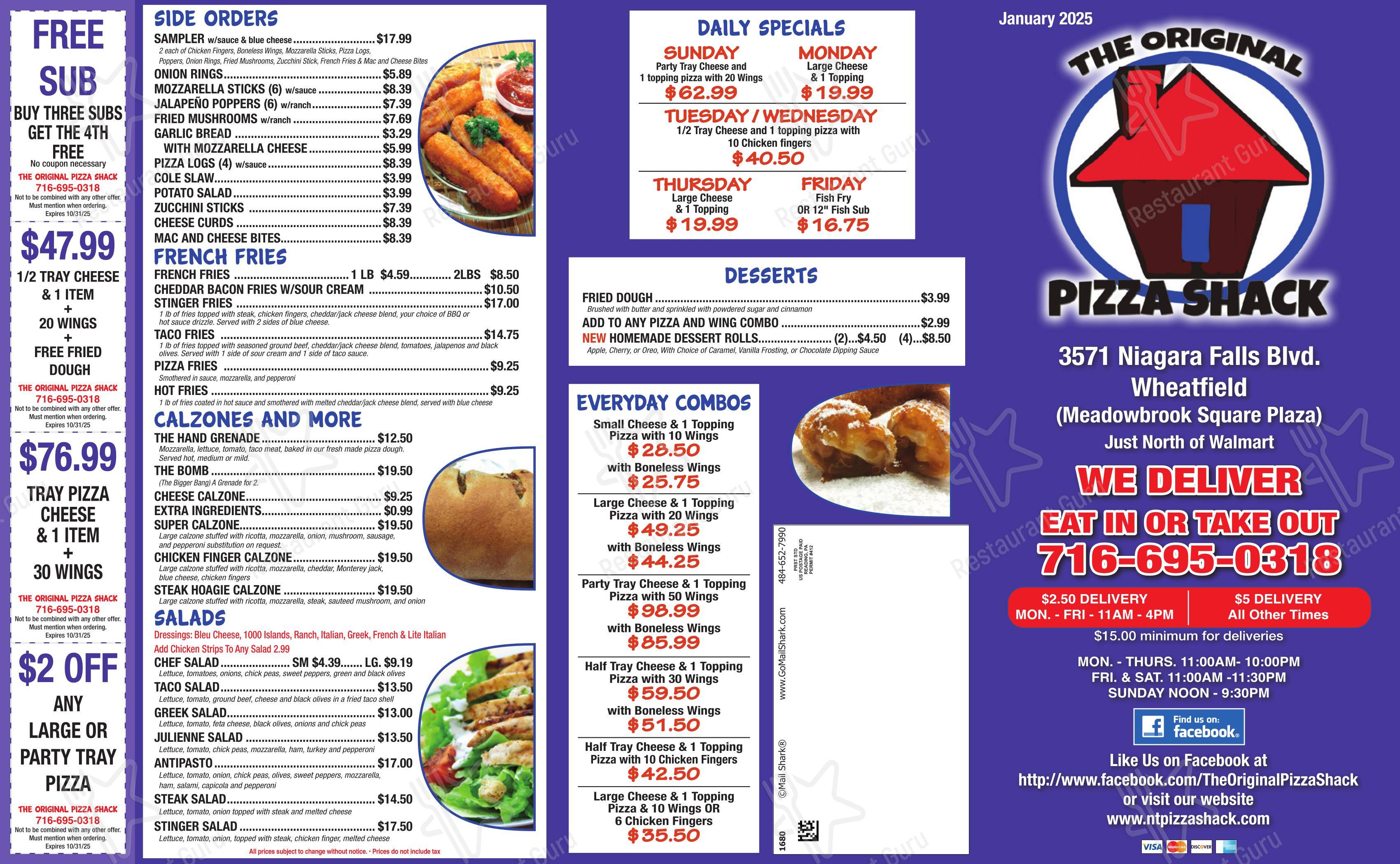 Menu at The Original Pizza Shack pizzeria, North Tonawanda