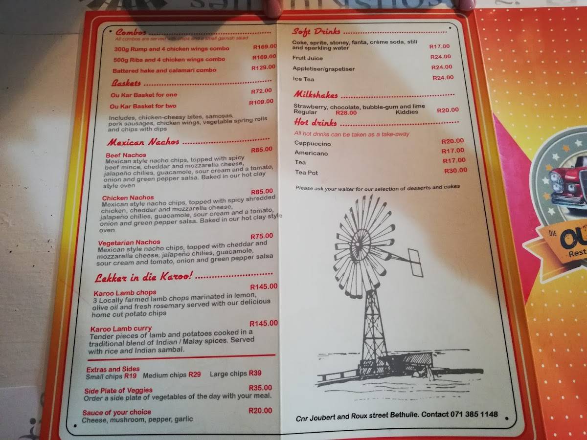 Menu at The Ou Kar Restaurant Bethulie, Bethulie