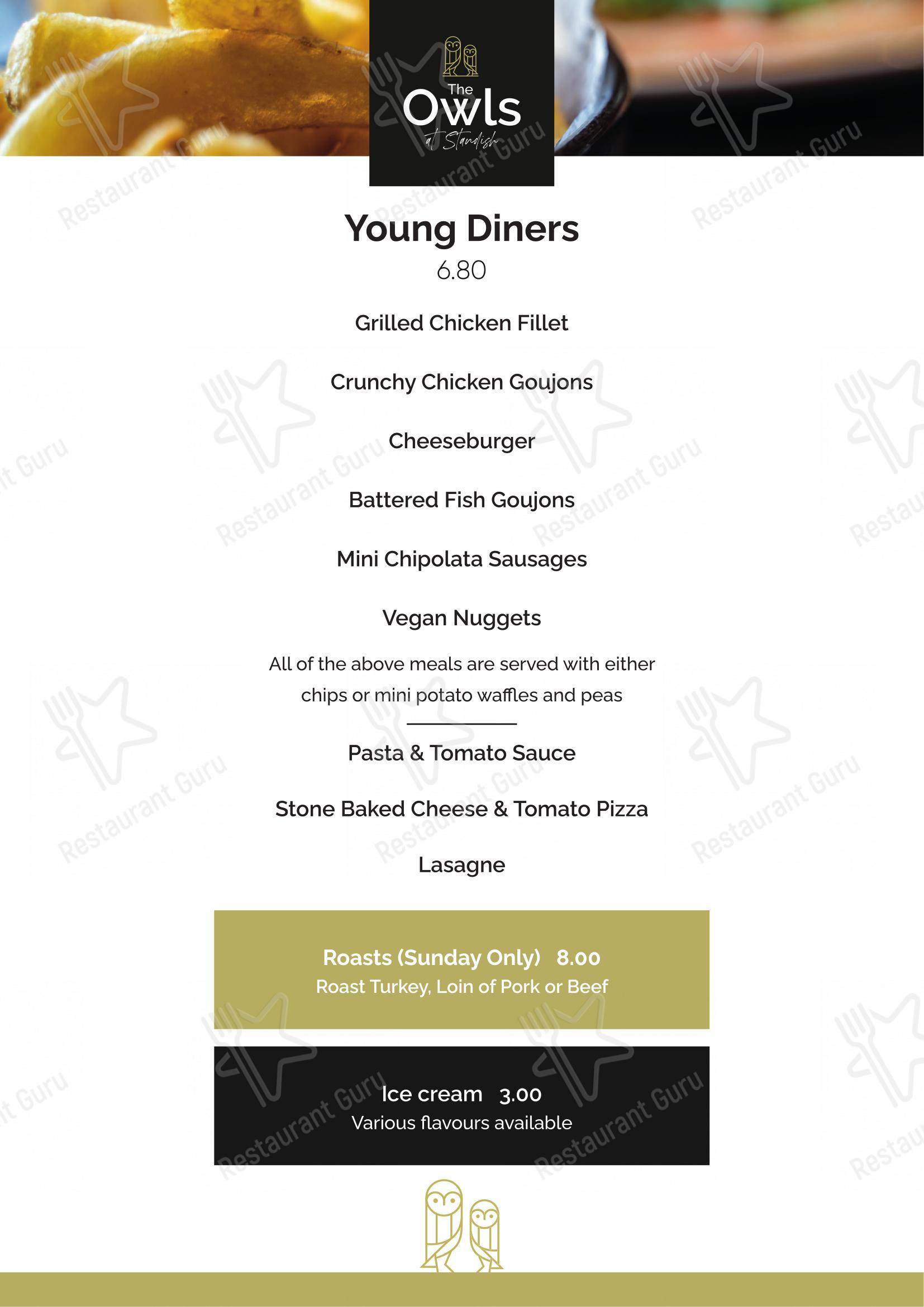 Menu at The Owls at Standish pub & bar, Wigan