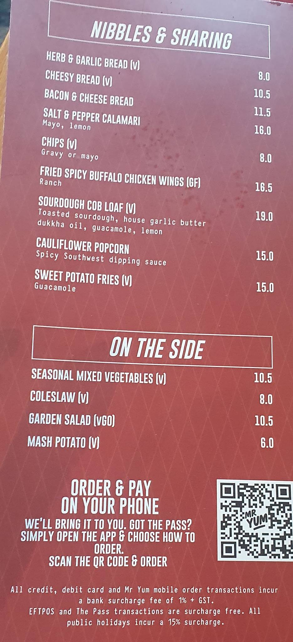 Menu at The Ox restaurant, Oxley