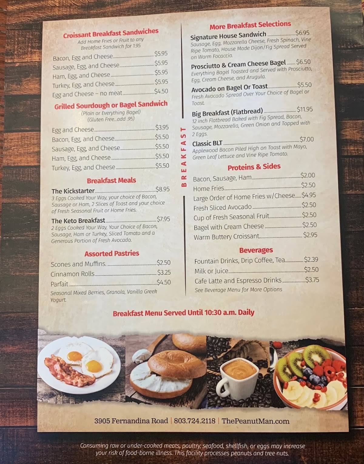 Menu at The Peanut Man cafe, Columbia, Fernandina Rd