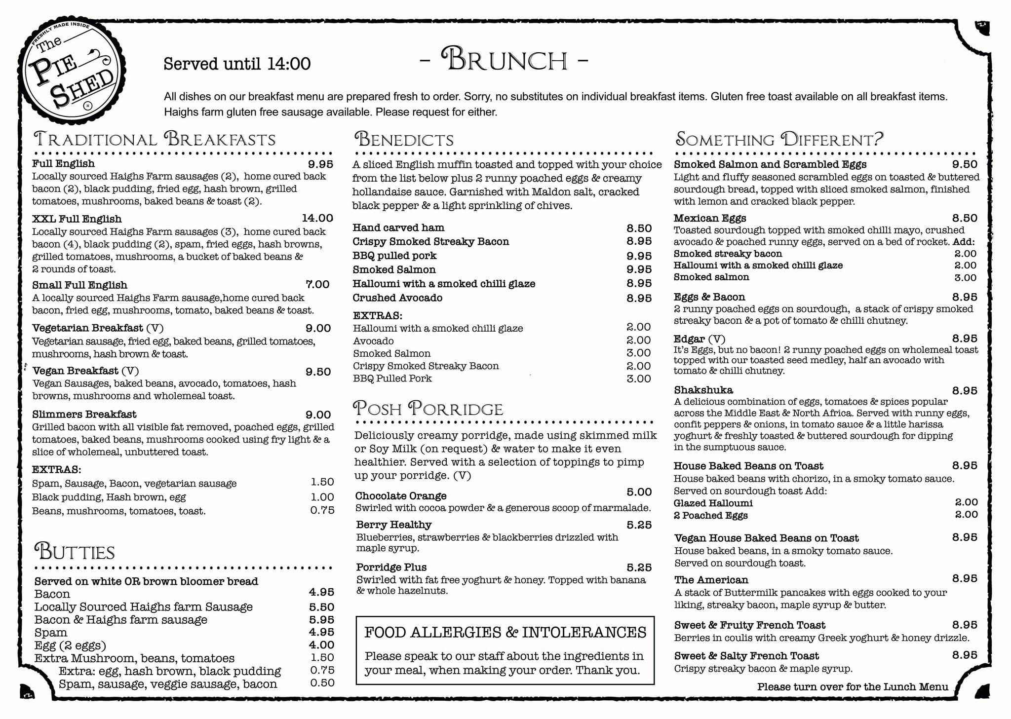 Menu at The Pie Shed Mirfield cafe, Mirfield