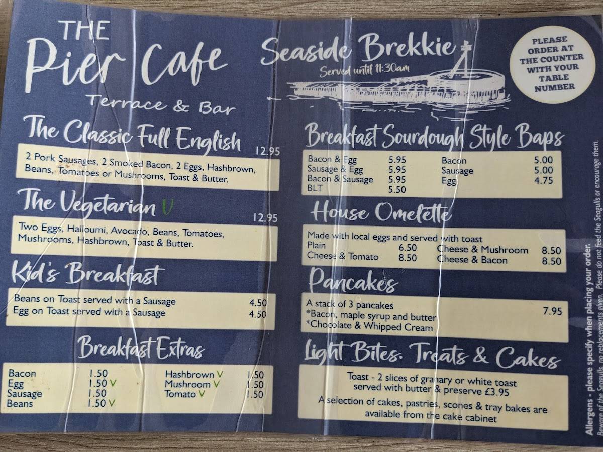 Menu at The Pier Cafe, Looe