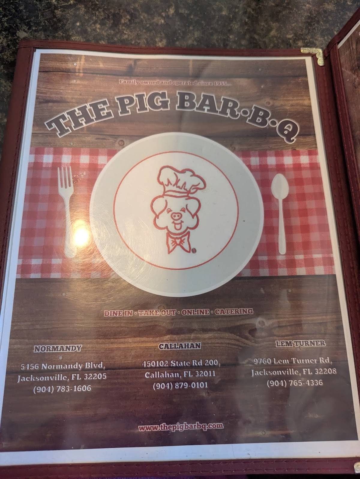 Menu at The Pig Bar-B-Q, Jacksonville, Lem Turner Rd