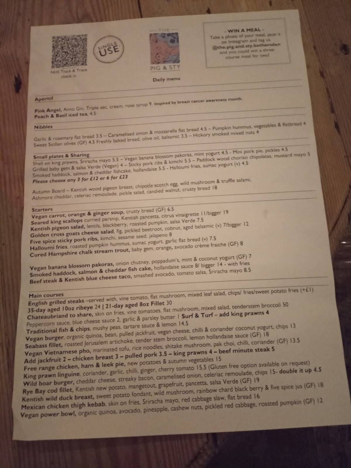 Menu at The Pig & Sty pub & bar, Bethersden