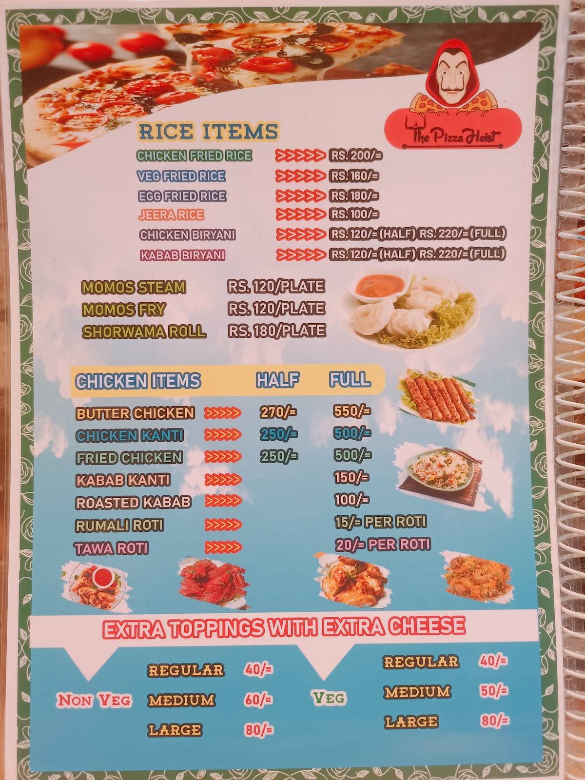 Menu at The Pizza Heist, India, Bhutto chowk