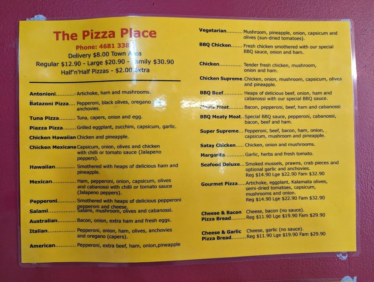 Menu at The Pizza Place pizzeria, Stanthorpe, Shop 2/16 Railway St