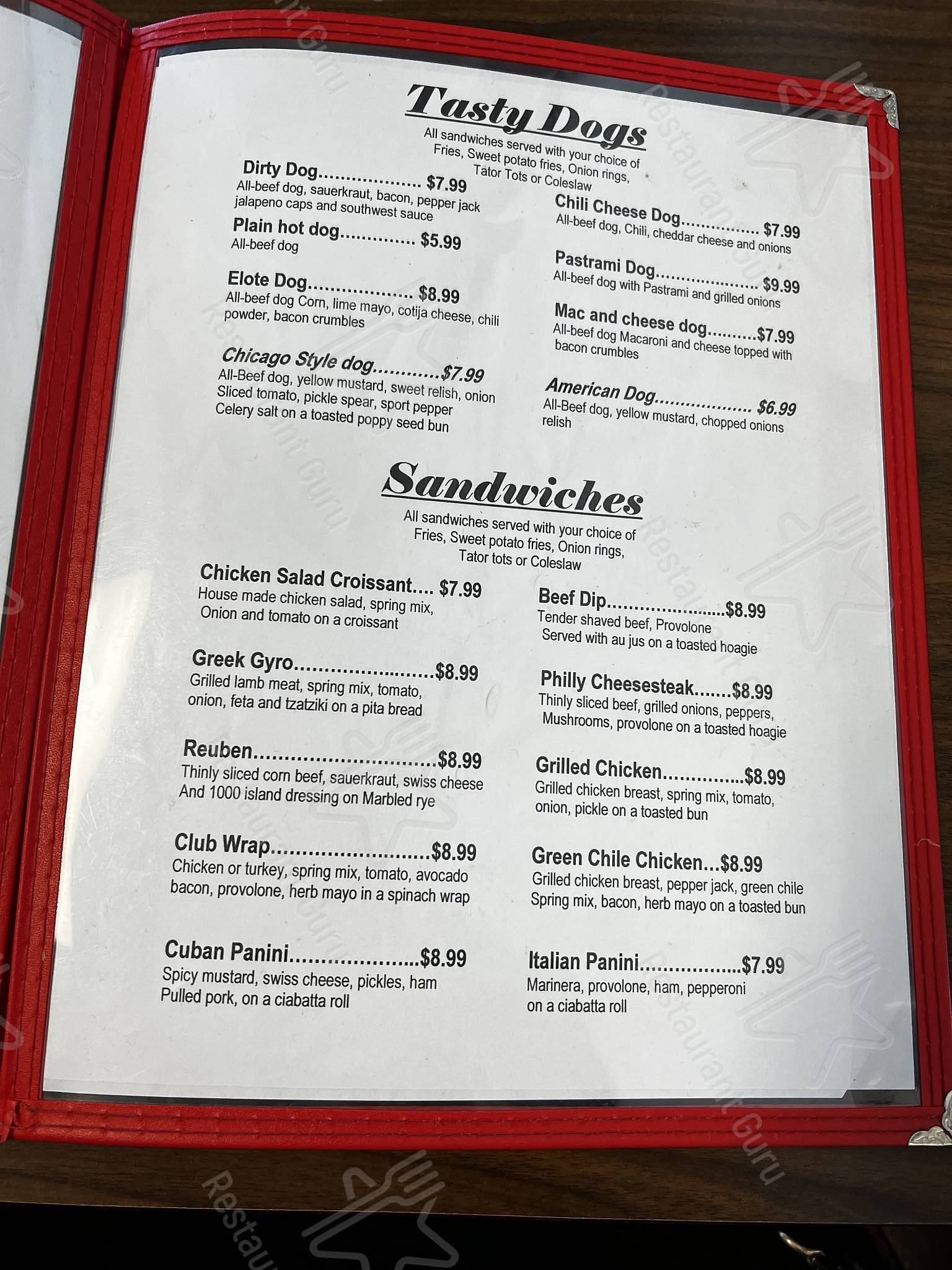 Menu at The Place To Go restaurant, Pahrump