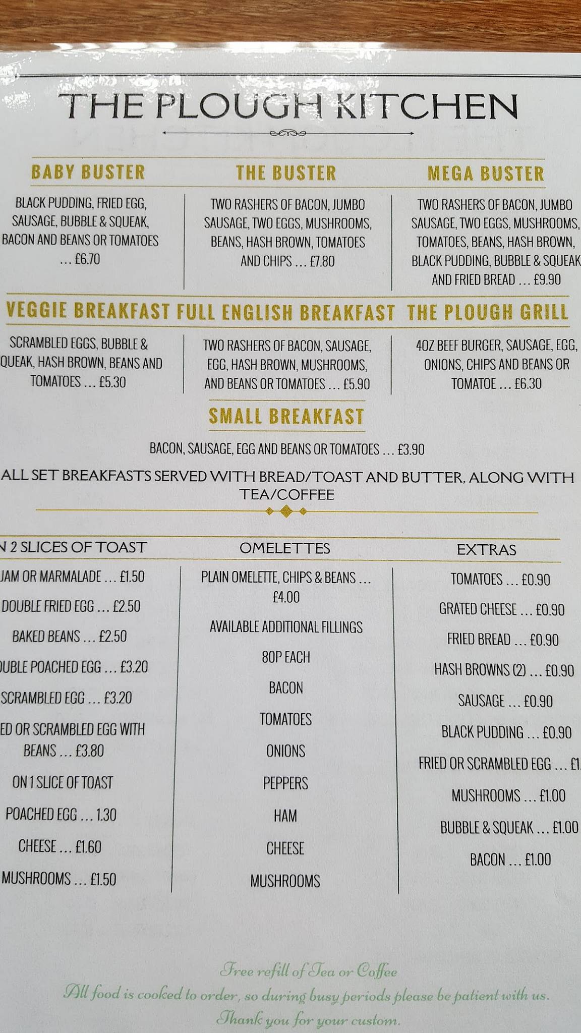 Menu at The Plough Inn pub & bar, Crawley, 181 Three Bridges Rd