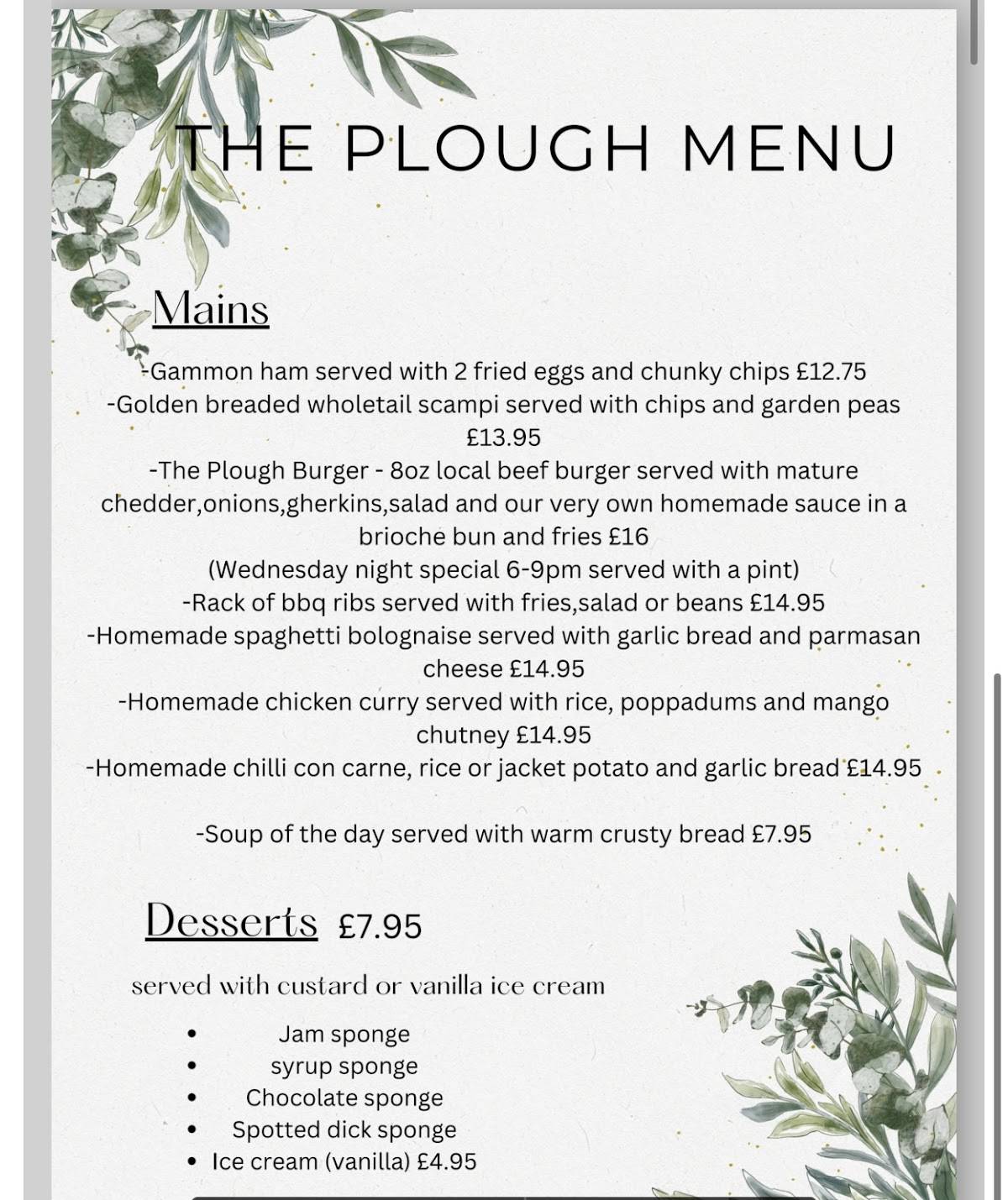Menu at The Plough Inn pub & bar, Horsham, Leechpond Hill