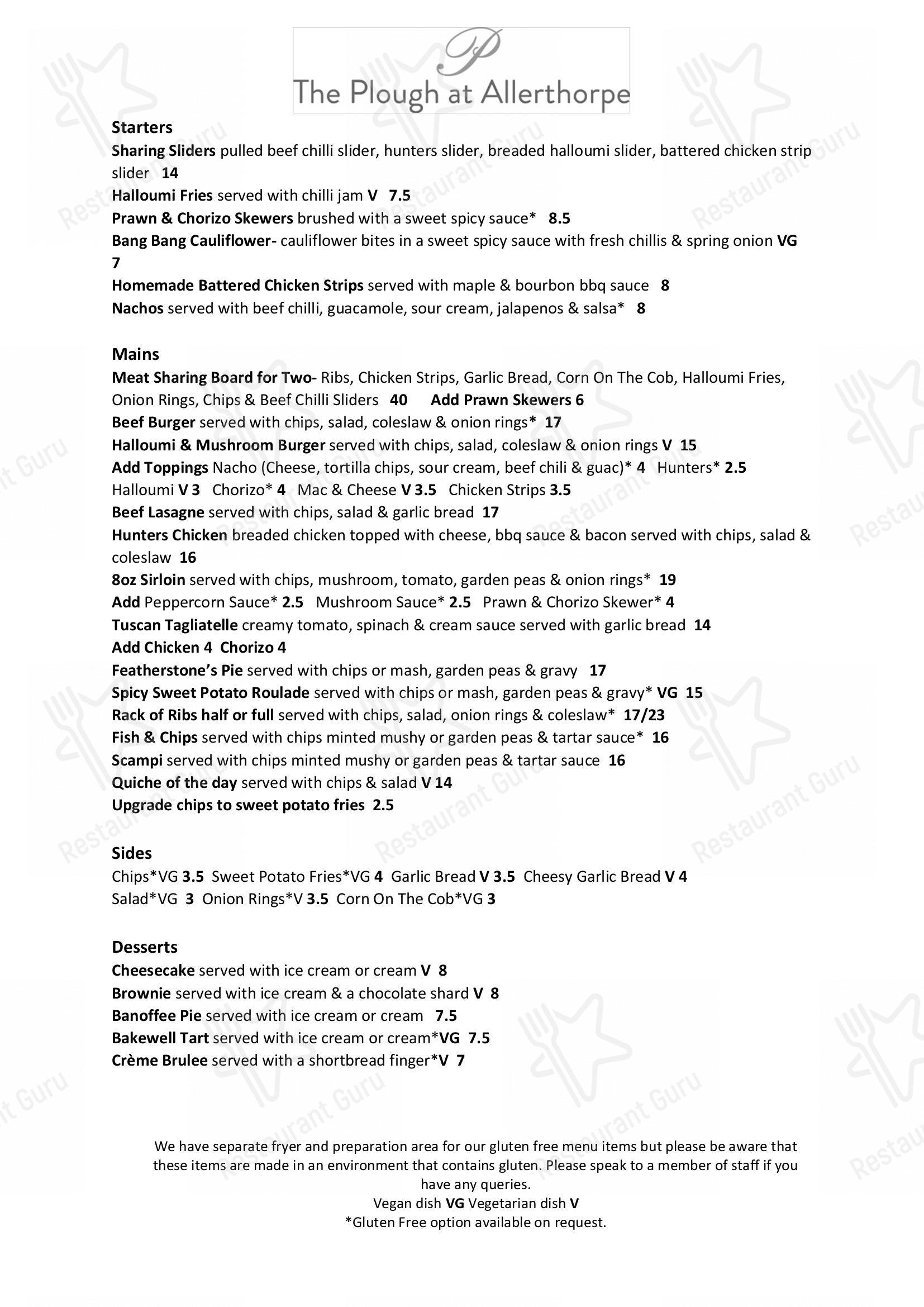 Menu at The Plough Inn pub & bar, Pocklington, Main St