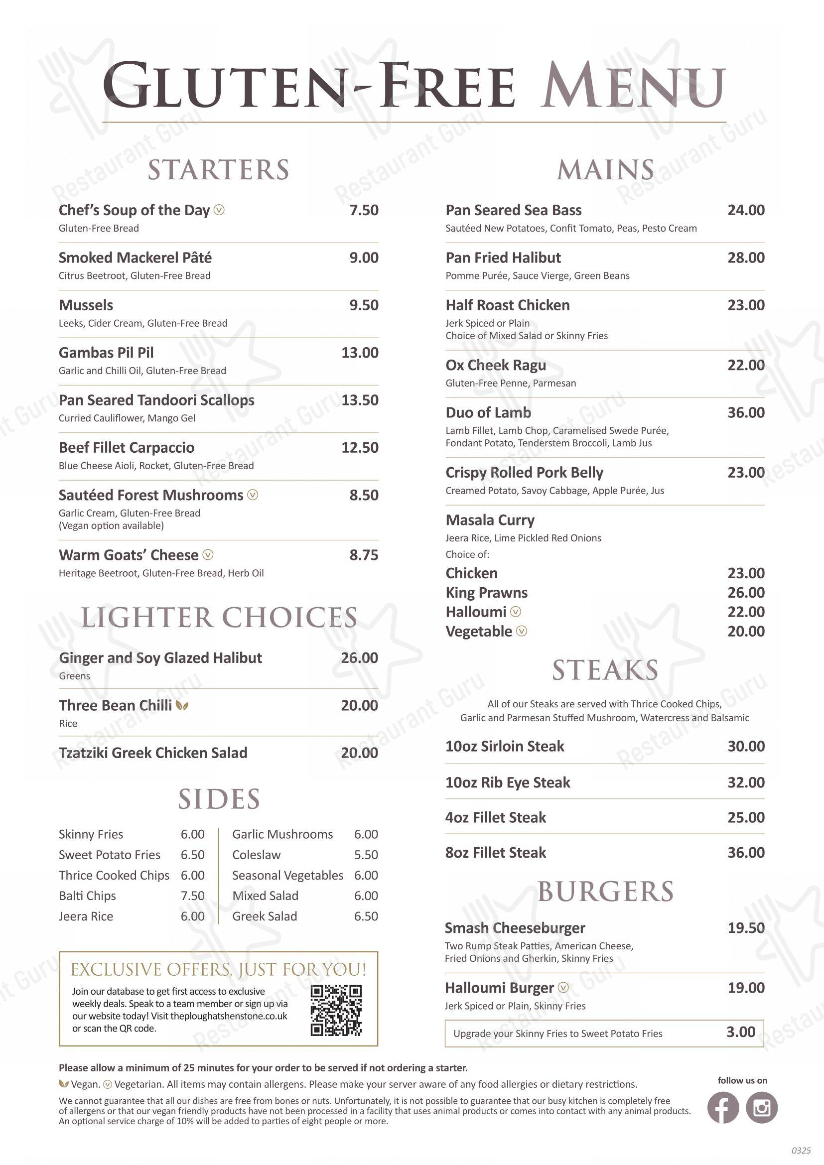 Menu at The Plough at Shenstone restaurant, Lichfield, 2 Pinfold Hill