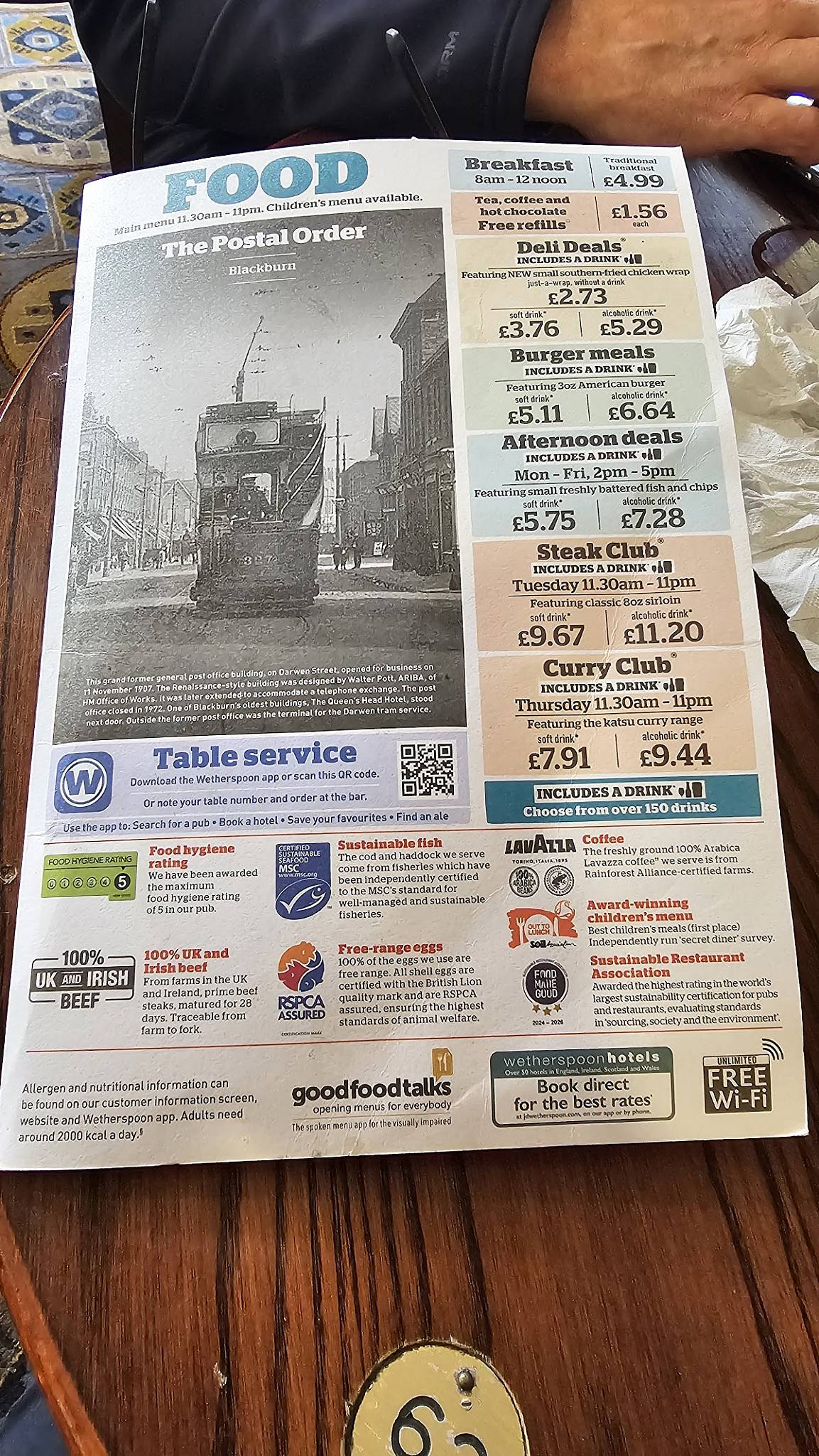 Menu at The Postal Order - JD Wetherspoon pub & bar, Blackburn