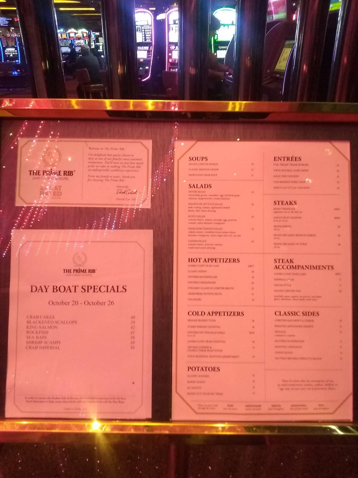 Menu at The Prime Rib at Live! Casino & Hotel steakhouse, Hanover ...