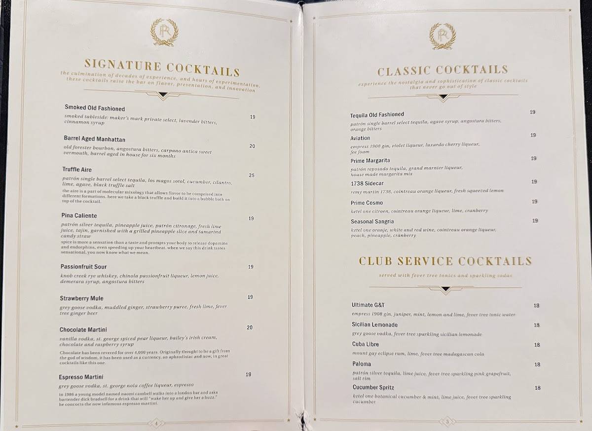 Menu at The Prime Rib at Live! Casino & Hotel steakhouse, Hanover ...