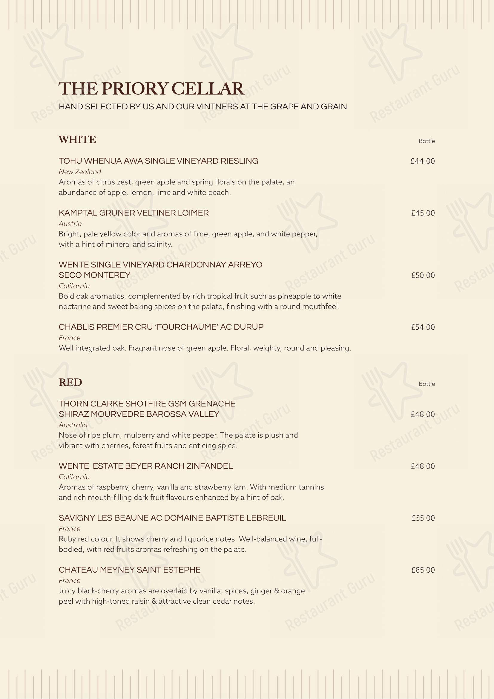 Menu at The Priory Inn, Tetbury pizzeria, Tetbury