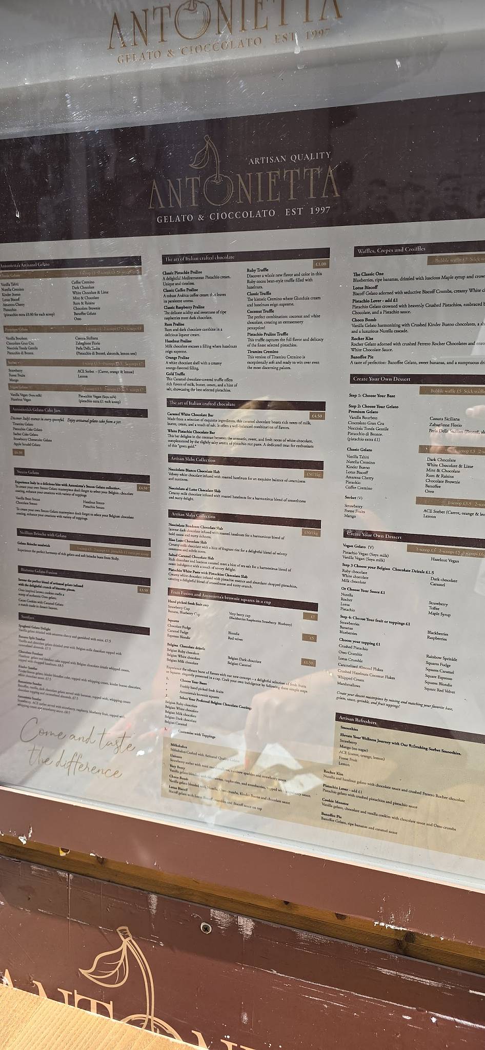 Menu at The Quarter pizzeria, Liverpool