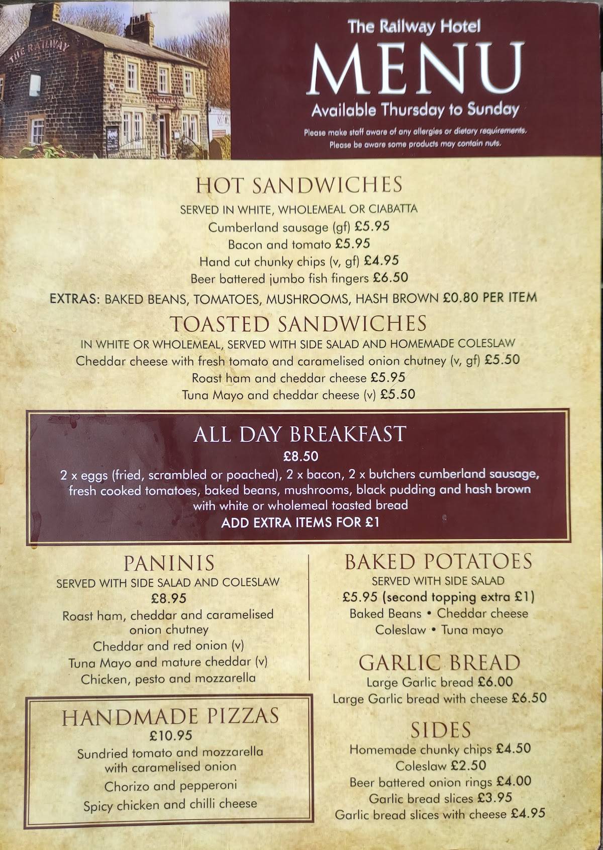 Menu at The Railway Inn pub & bar, Leeds, Calverley Bridge