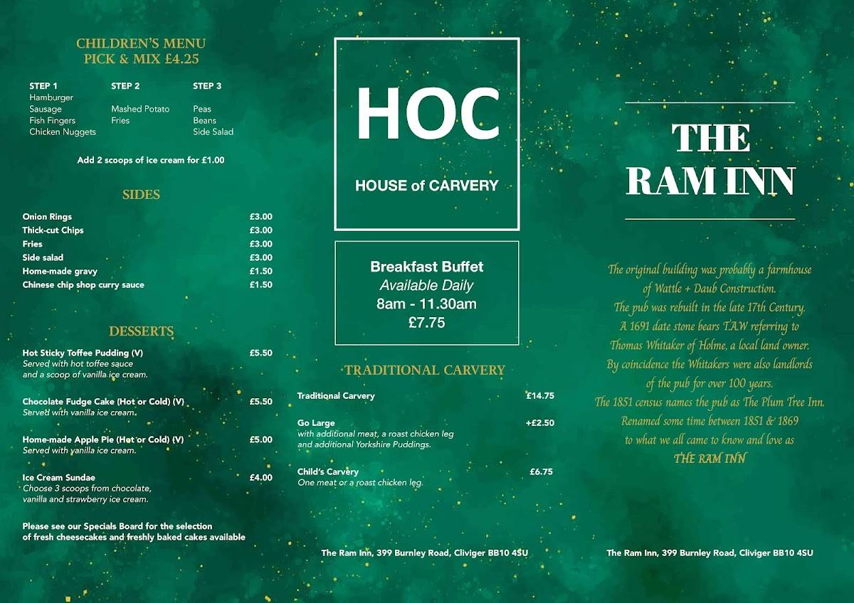 Menu at The Ram Inn pub & bar, Burnley, 399 Burnley Rd