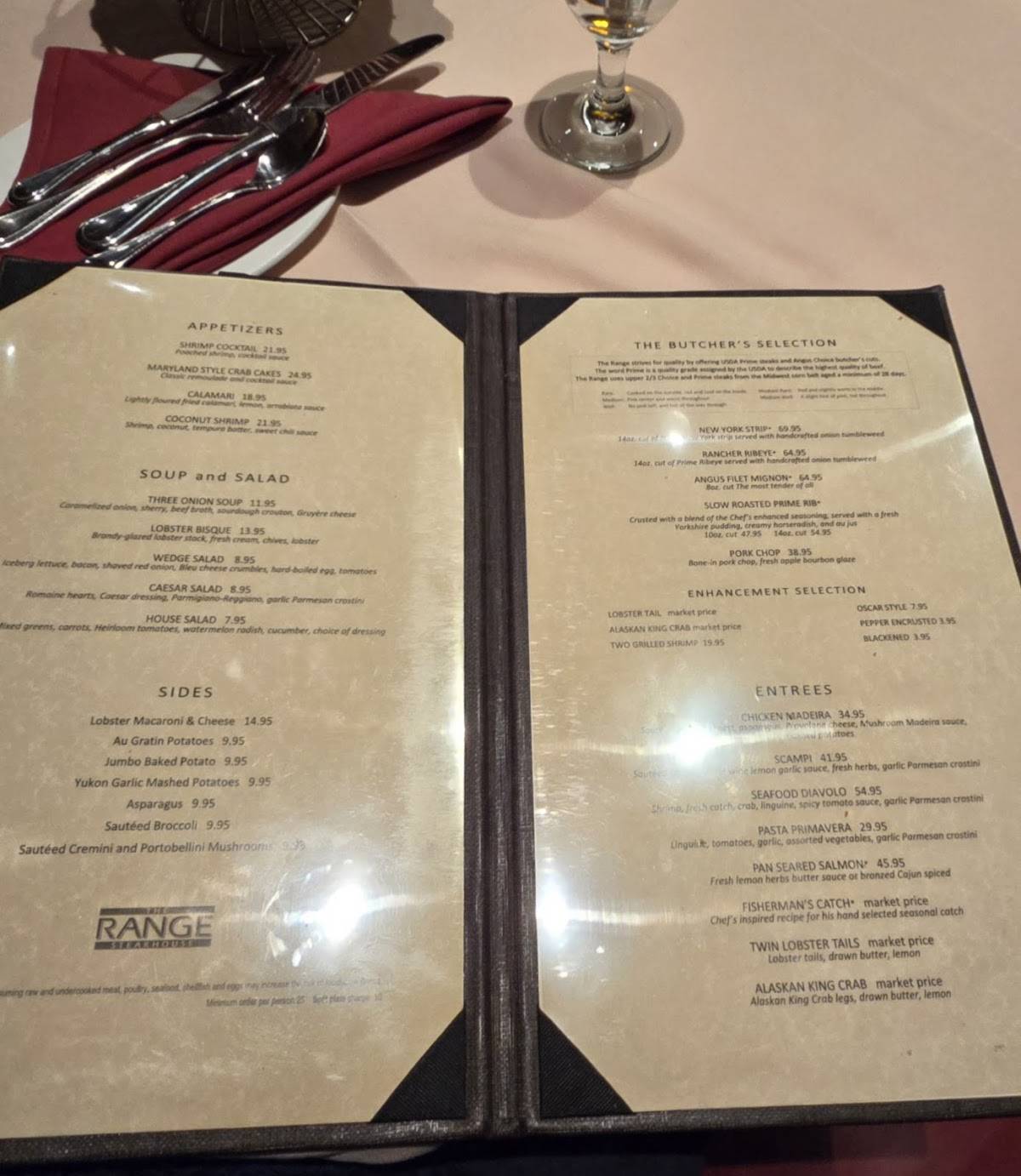 Menu at The Range Steakhouse, Laughlin