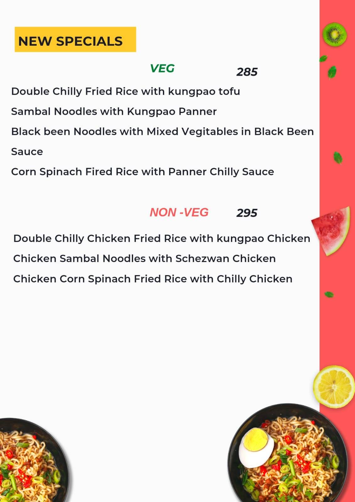 Menu at The Red Box, Vijayawada