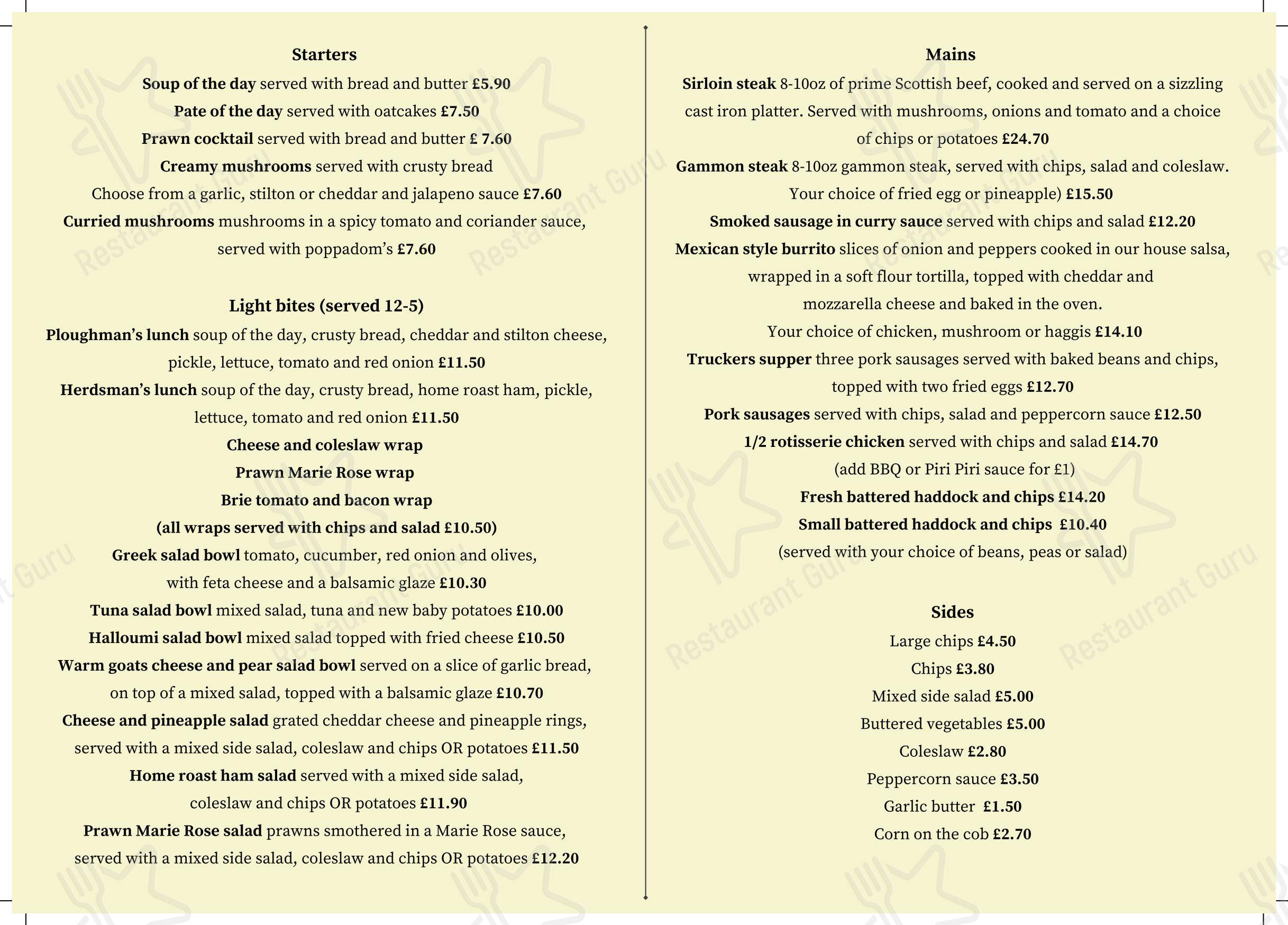 Menu at The Red Lion Inn pub & bar, Culross