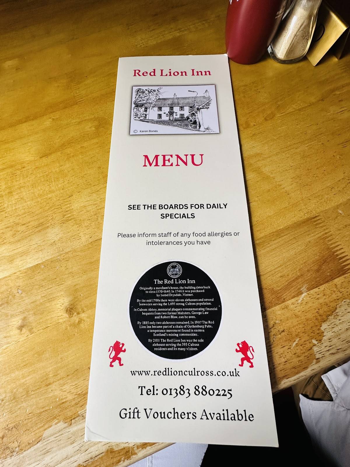 Menu at The Red Lion Inn pub & bar, Culross