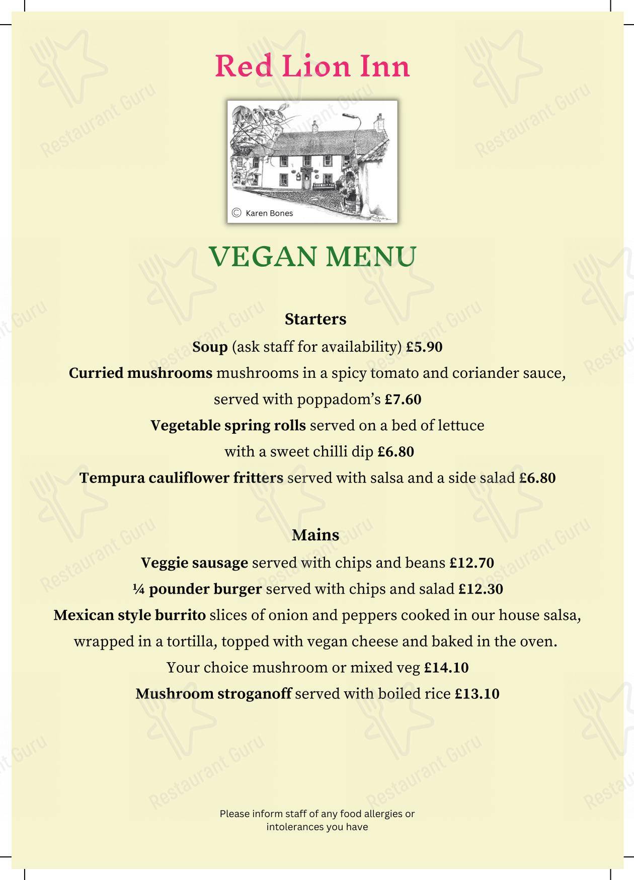Menu at The Red Lion Inn pub & bar, Culross