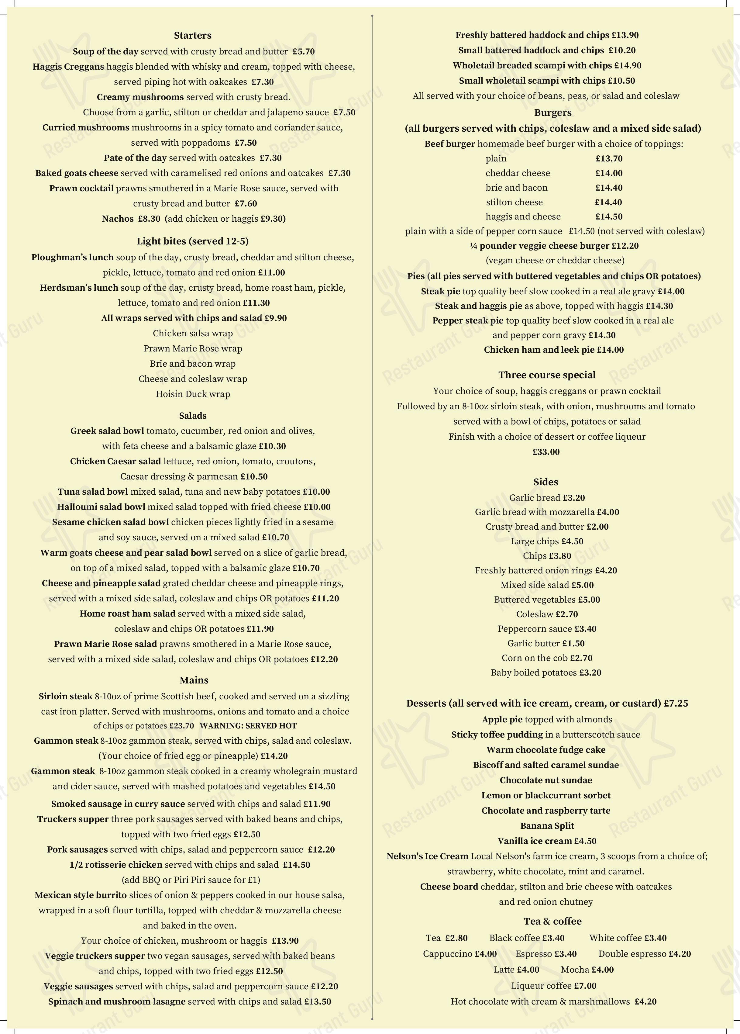 Menu at The Red Lion Inn pub & bar, Culross