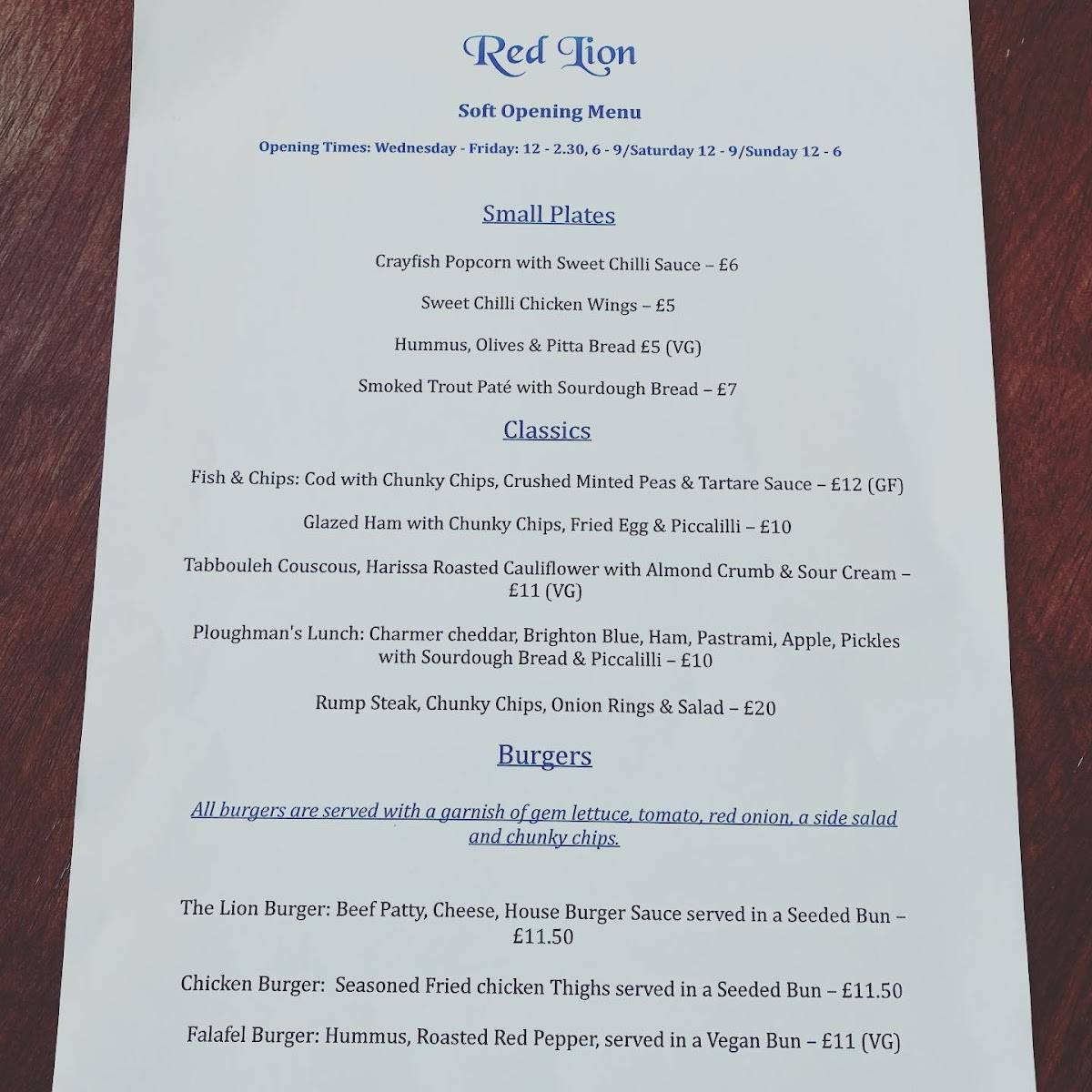 Menu at The Red Lion pub & bar, Shoreham-by-Sea, 200 Old Shoreham Rd