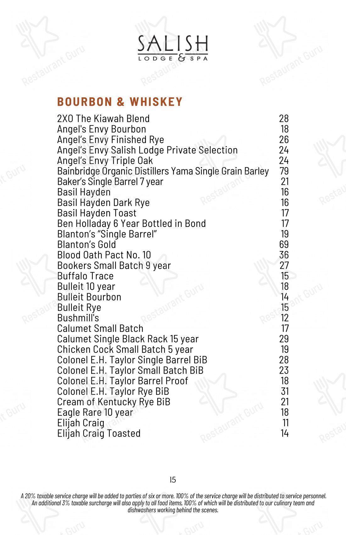 Menu at The Restaurant & Terrace Bar at Salish Lodge, Snoqualmie