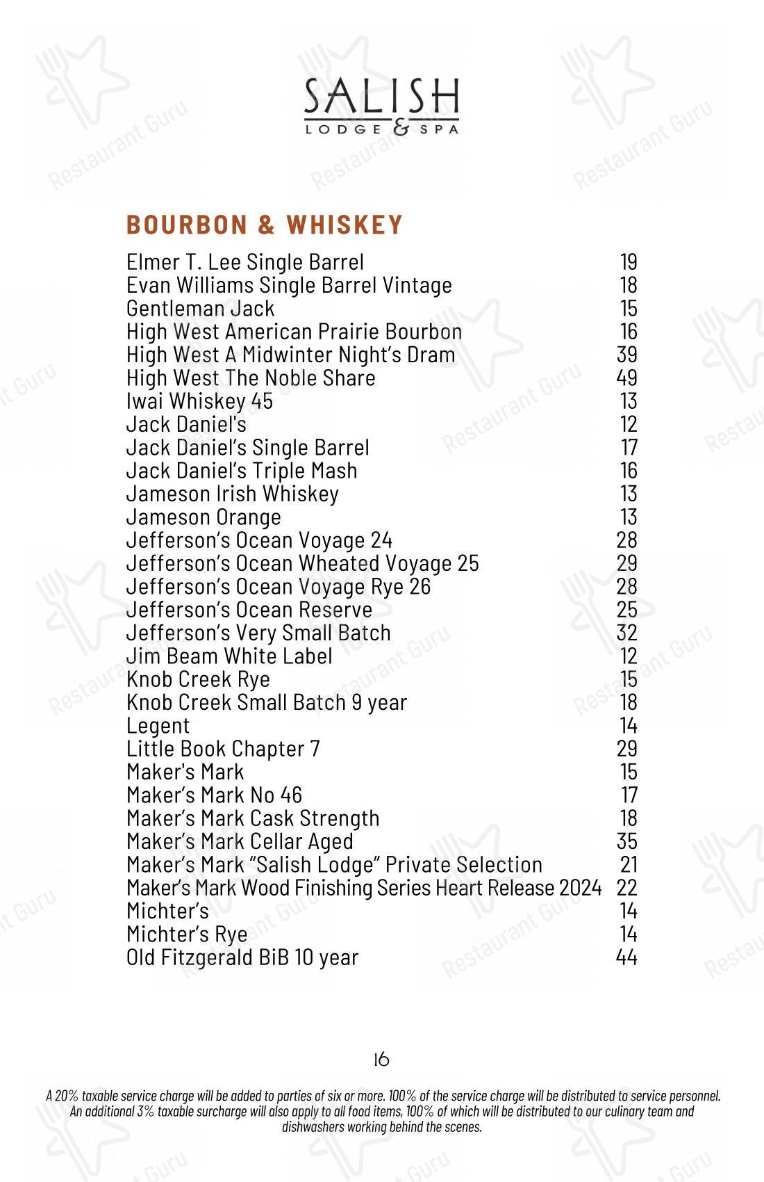Menu at The Restaurant & Terrace Bar at Salish Lodge, Snoqualmie