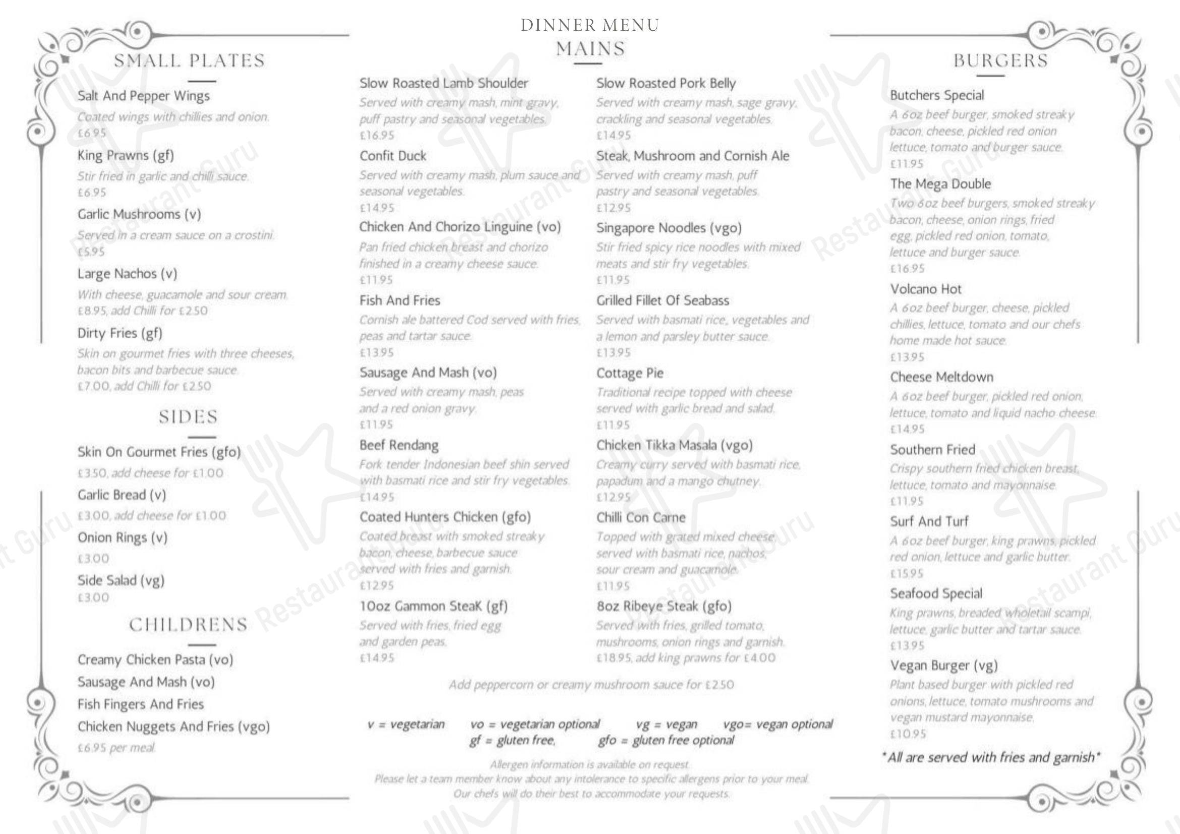 Menu at The Rock Inn pub & bar, Roche