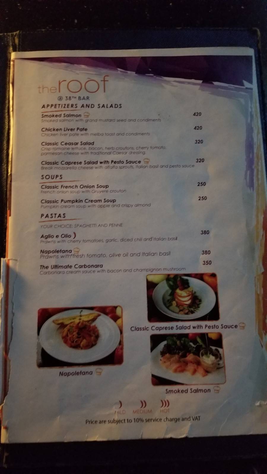 Carta de The Roof @ 38th Bar, Bangkok