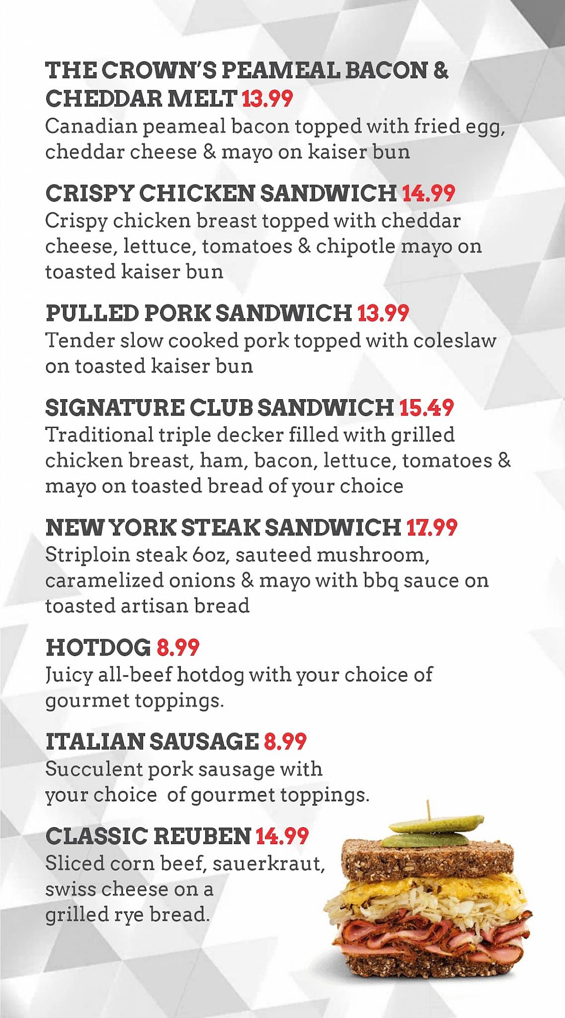 Menu at The Royal Crown Pub & Grill, Colborne