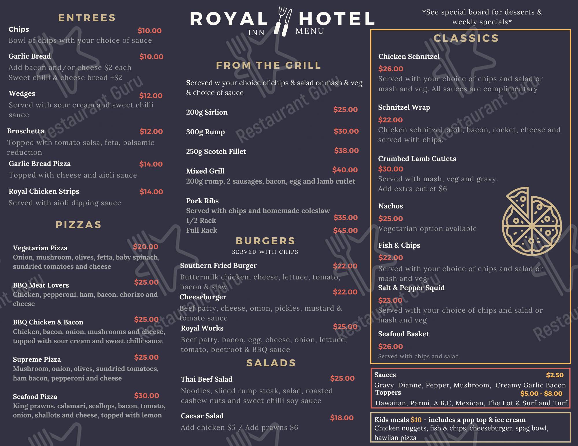 Menu at The Royal Inn pub & bar, Waratah