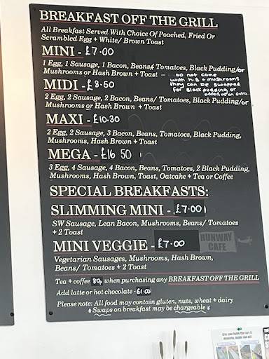 Menu at The Runway Cafe, Ashbourne, Blenheim Rd