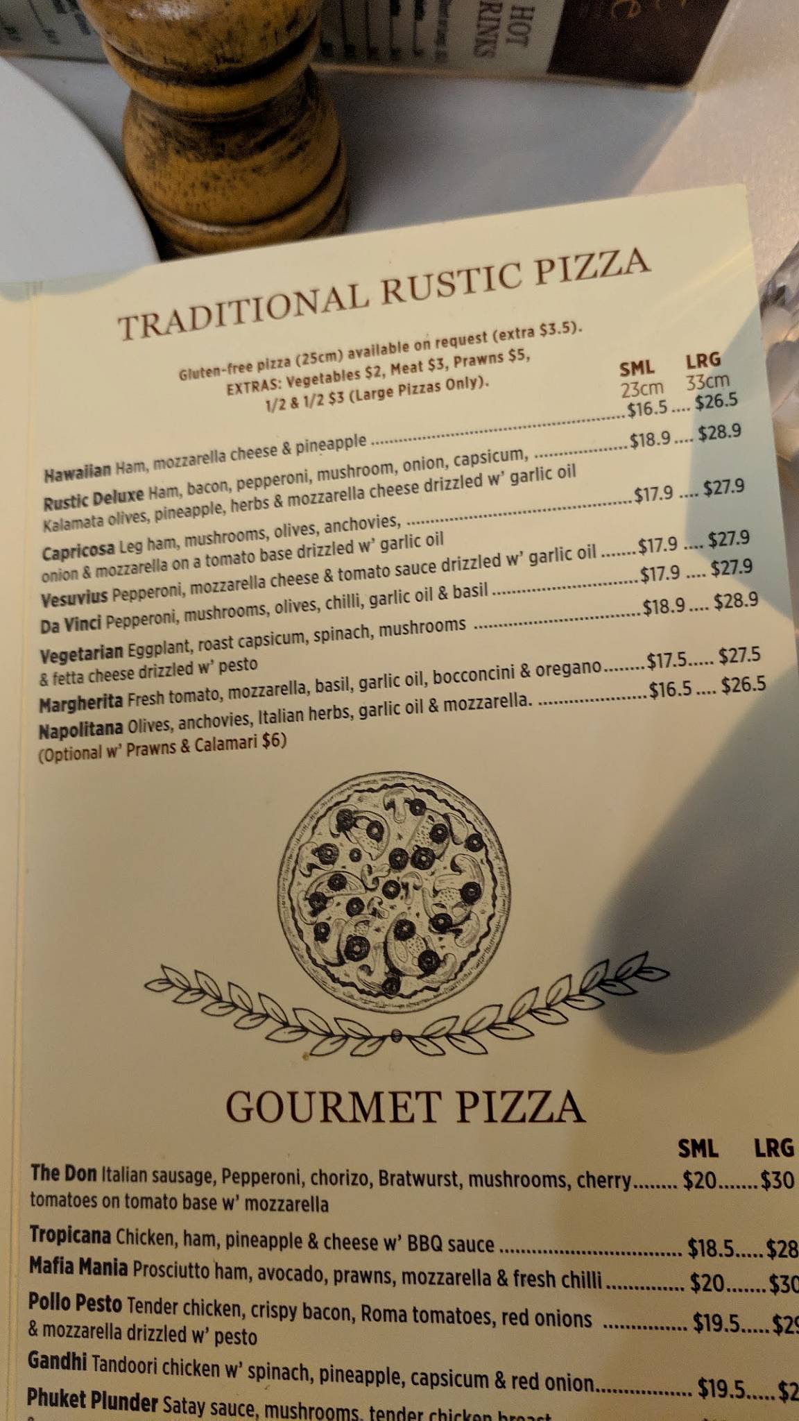 Menu at The Rustic Olive restaurant, Redcliffe
