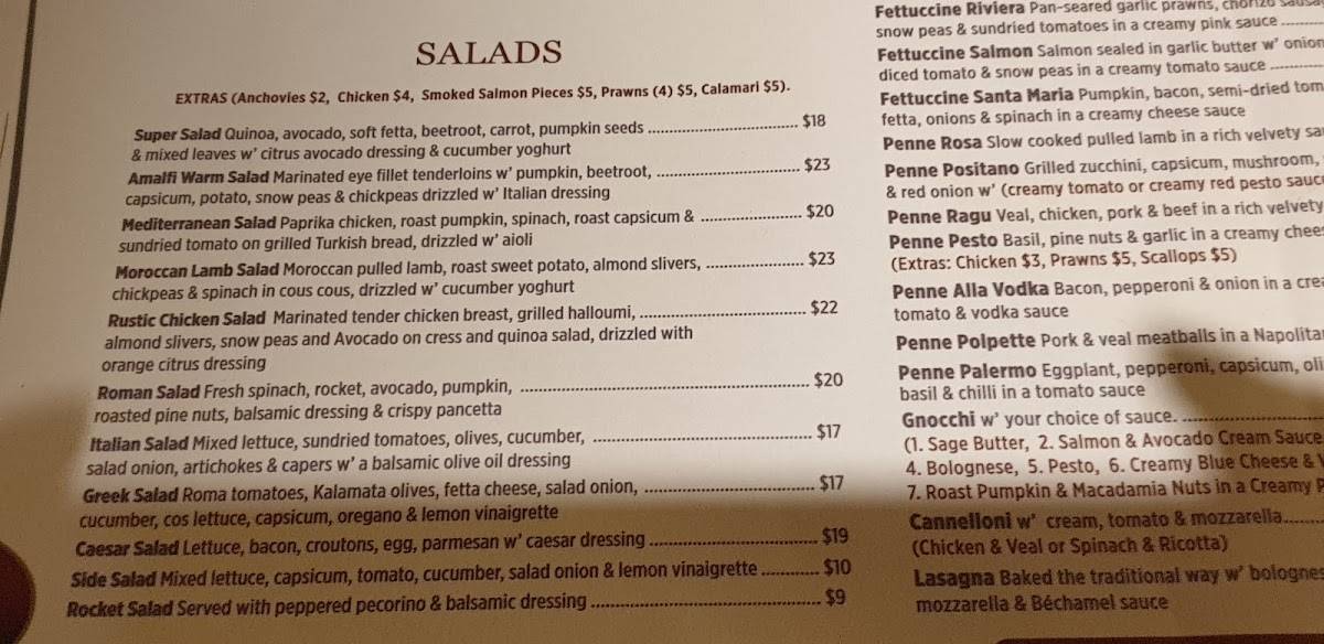 Menu at The Rustic Olive restaurant, Redcliffe