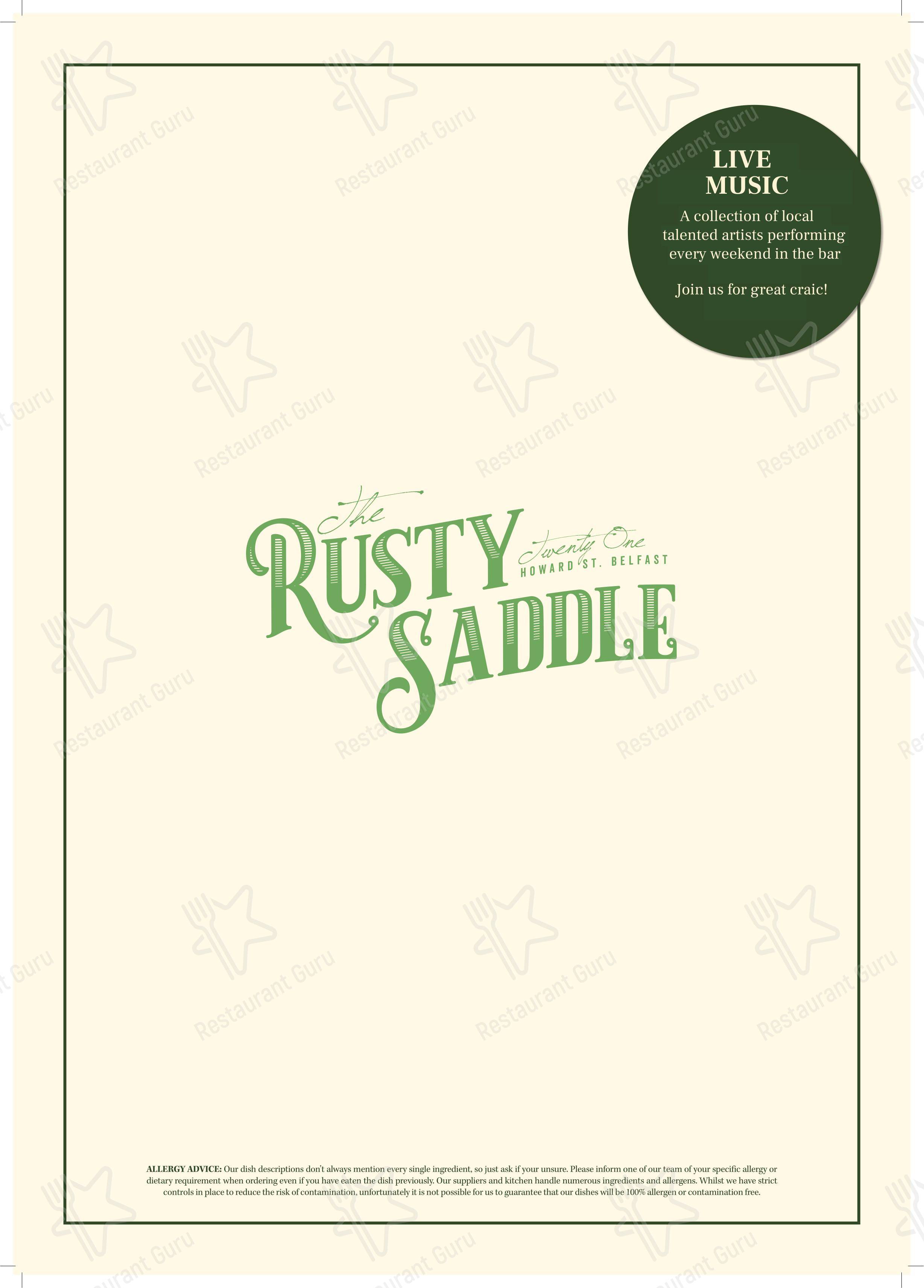 Menu at The Rusty Saddle restaurant, Belfast