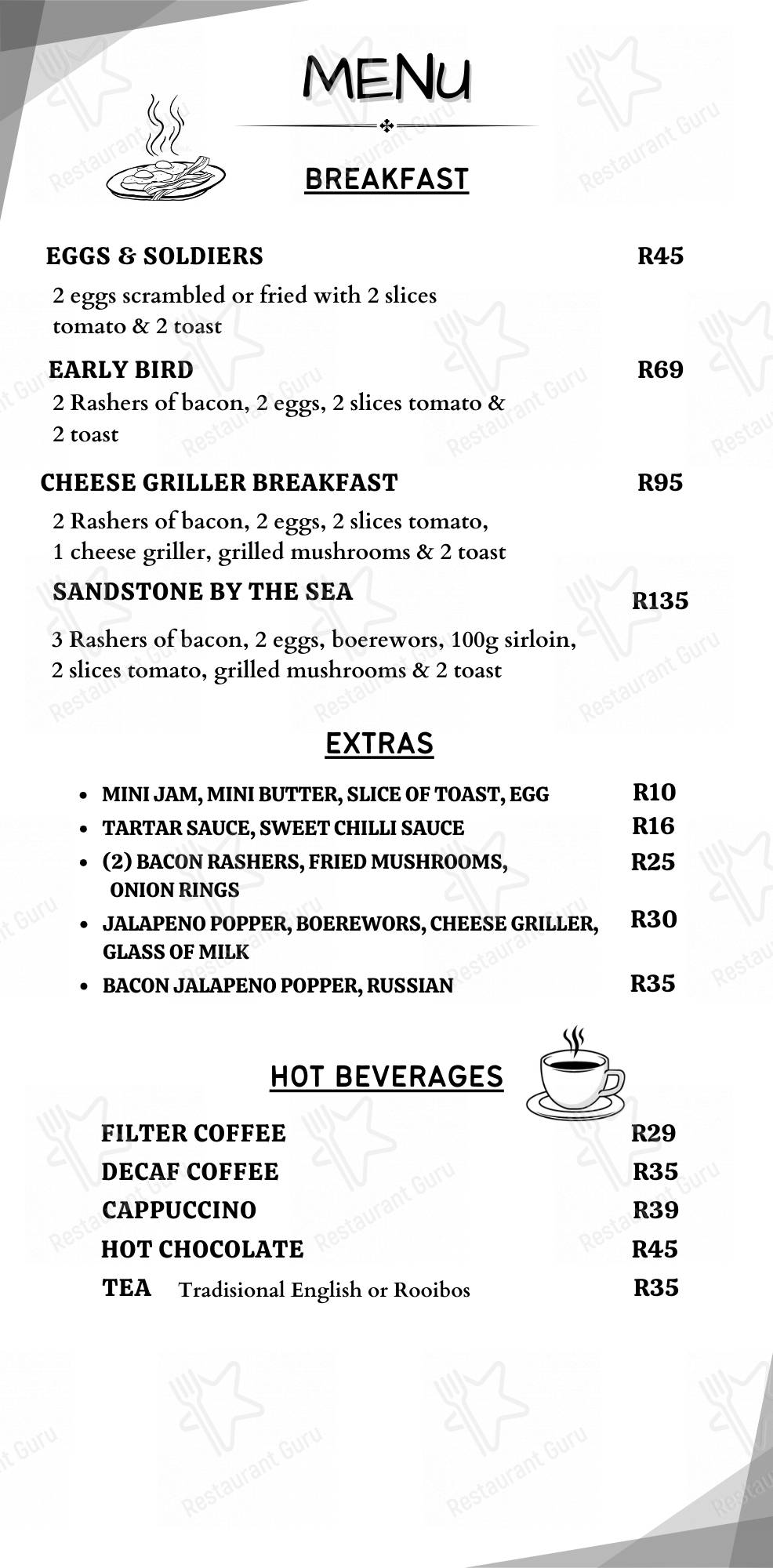 Menu at The Sandstone - Saldanha Bay restaurant, Saldanha