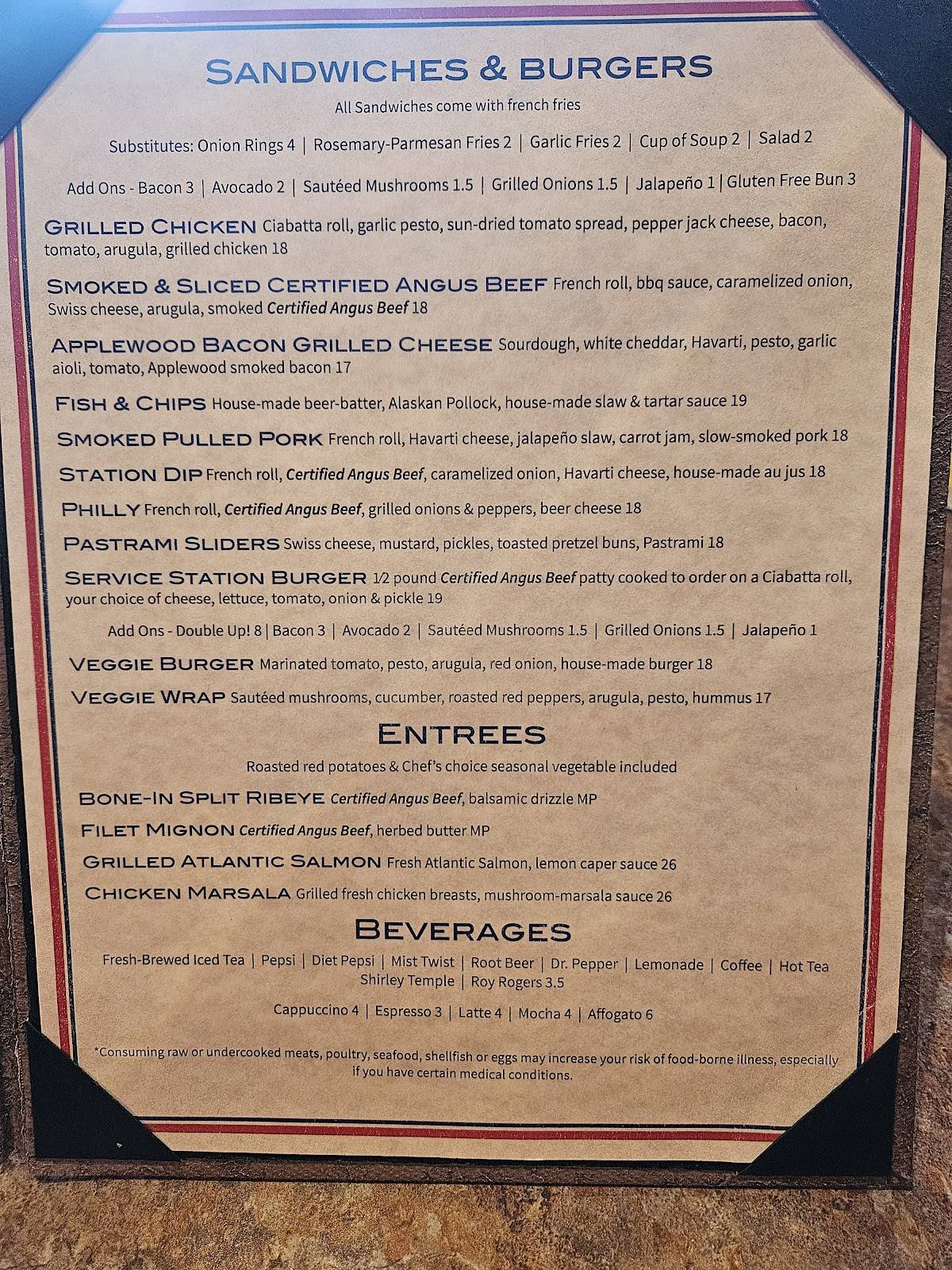 Menu at The Service Station pub & bar, Jamestown