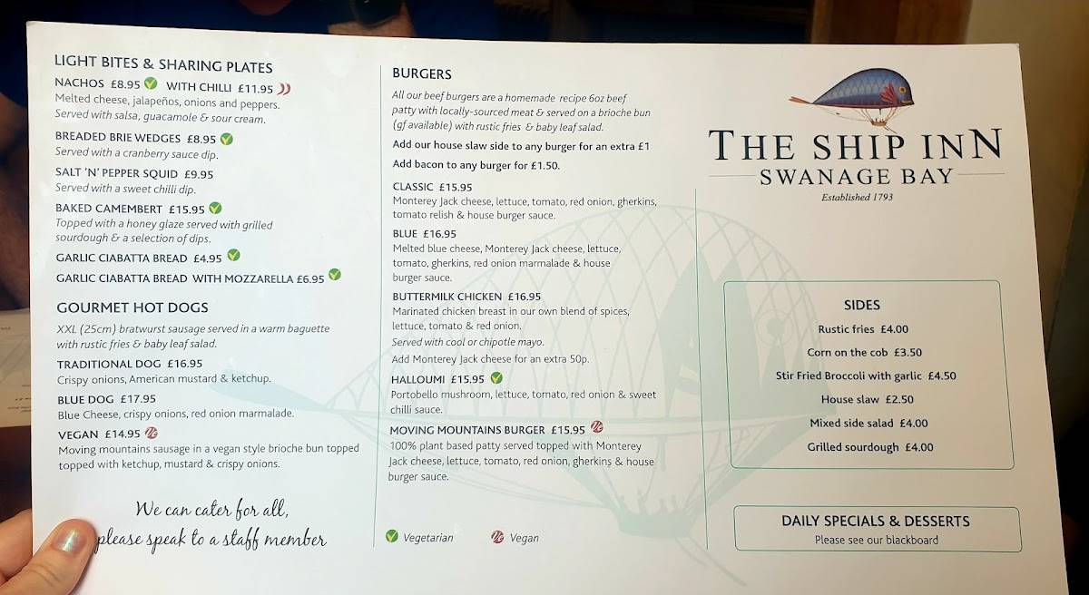 Menu at The Ship Inn pub & bar, Swanage, 23A High St