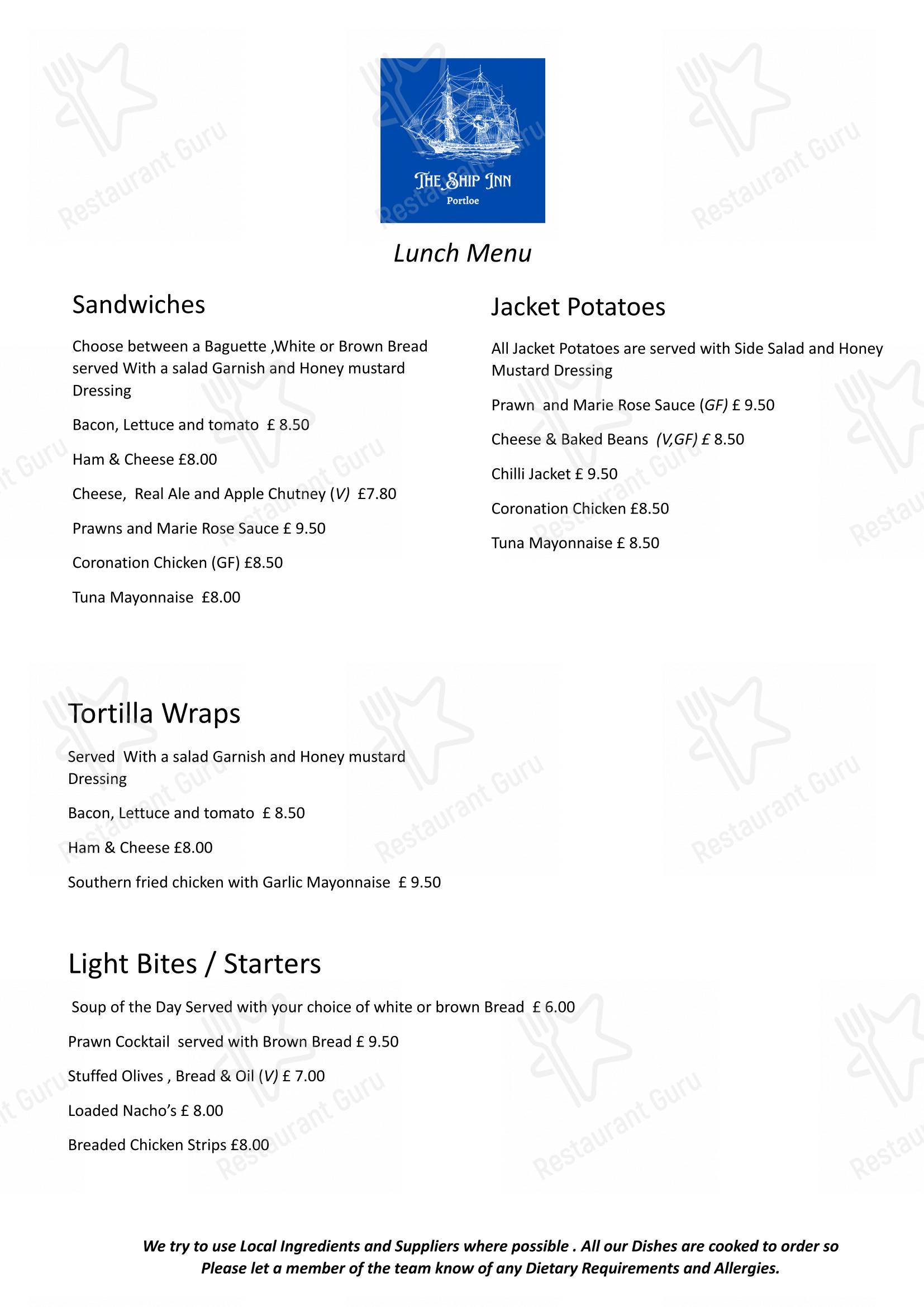 Menu at The Ship Inn pub & bar, Veryan