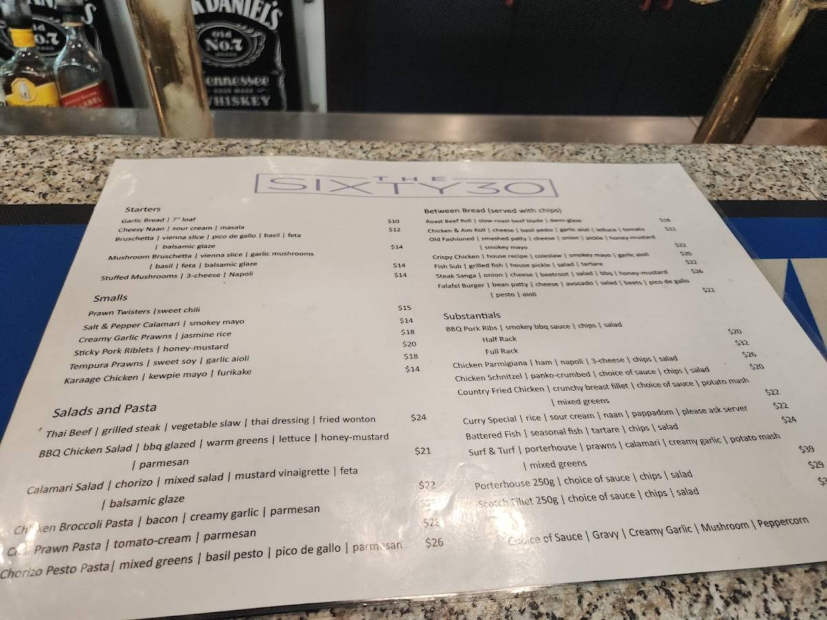 Menu at The Sixty 30 pub & bar, Merriwa